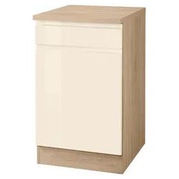 Unterschrank KOCHSTATION "KS-Virginia", beige (creme hochglanz), B:50cm H:85cm T:60cm, Holzwerkstoff, MDF, Schr&auml;nke, K&uuml;chenunterschrank Unterschrank, 50 cm breit