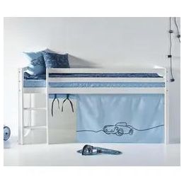 Hochbett Hoppekids "ECO Dream, Kinderbett, Spielbett, Halbhohes Bett aus Massivholz", blau (wei&szlig;, cars blau), B:101cm H:105cm L:208cm, Kinderbett: 100% Massivholz: Nordische Kiefer, Vorhang: 100% Baumwolle, Matratzenbezug: 77% Polyester, 23% Bambusfasern, Matratze: Waterlily Matratzenkern, Hochbetten, Hochbett Kinderbett, inkl. Vorhang-Set Creator, Bettgr&ouml;&szlig;e & Matratze w&auml;hlbar