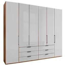 Faltt&uuml;renschrank Wiemann "Monaco, Kleiderschrank, Schrank, W&auml;scheschrank, mit edler Glasfront", braun (bianco, eiche, nachbildung, glas wei&szlig;), B:246,9cm H:216cm T:58cm, Floatglas, Holzwerkstoff, Schr&auml;nke, Kleiderschrank Dreht&uuml;renschrank, inkl. gep&auml;mpften Schubk&auml;sten und T&uuml;ren, mit Panorama&ouml;ffnung