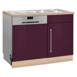 Sp&uuml;lenschrank KOCHSTATION "KS-Samos", lila (aubergine hochglanz, eiche sonoma), B:110cm H:85cm T:60cm, Schr&auml;nke, Sp&uuml;lenschrank, 110 cm breit, inkl. T&uuml;r/Sockel f&uuml;r Geschirrsp&uuml;ler