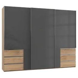 Schwebet&uuml;renschrank wimex "Level by fresh to go", grau (plankeneichefarben, grauglas), B:300cm H:236cm T:65cm, Schr&auml;nke, Schwebet&uuml;renschrank, mit Glast&uuml;ren