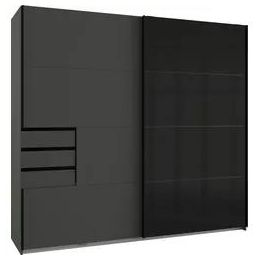 Schwebet&uuml;renschrank wimex "Saigon", grau (graphit, glas schwarz, schwarz), B:225cm H:208cm T:64cm, Holzwerkstoff, Schr&auml;nke, Schwebet&uuml;renschrank, mit Glaselementen, 2 T&uuml;ren, 225cm breit