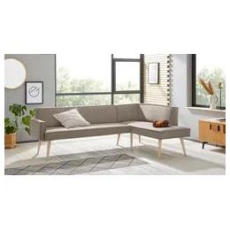 Eckbank exxpo - SOFA FASHION "Lungo, moderne Kedernaht, bequem und elegant, hoher Holzfu&szlig;", grau (melange), B:158cm H:84cm T:239cm, 100% Polyester, Sitzb&auml;nke, Eckbank, hochwertige Detailverarbeitung, frei im Raum stellbar