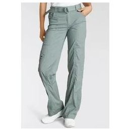 Cargohose Kangaroos, Damen, Gr. 42, N-Gr, gr&uuml;n (khaki, grau), Web, Obermaterial: 50% Baumwolle, 46% Polyamid, 4% Elasthan, kontrastfarbene Details, unifarben, bequem bodenlang, Hosen Cargohose, mit besonderem Taschen-Design