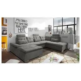 Wohnlandschaft ED EXCITING DESIGN "Nalo U-Form mit Bettfunktion, Bettkasten", braun, B:324cm H:103cm T:219cm, 95% Polyester, 5% Nylon, Sofas, Wohnlandschaft, Armteilverstellung, Kopfst&uuml;tzen & 3 Nierenkissen