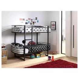 Etagenbett Vipack "Oscar, Metallbett mit 2 Liegefl&auml;chen 90/200, stabil und standfest", schwarz, B:99cm H:166cm L:205cm, Etagenbetten, Etagenbett, mit Metallrost, Absturzschutz, Leiter, gerundete Kopf- und Fu&szlig;teile