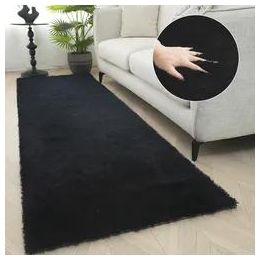 Hochflor-L&auml;ufer Bruno Banani "Dana Teppich, Kundenliebling" Gr. 11, schwarz, B:67cm H:30mm L:250cm, Kunstfaser, Teppiche, Br&uuml;cke, uni, weich, Mikrofaser, Diele, Flur, Wohnzimmer, Schlafzimmer