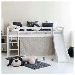 Hochbett Hoppekids "&laquo;Pets Silbergrau&raquo;", wei&szlig; (wei&szlig;, silber cloud grau, wei&szlig;, wei&szlig;), B:101cm H:9cm L:208cm, Bett: 100% Massivholz, Nordische Kiefer;Rutsche: MDF;Vorhang: 100% Baumwolle, Hochbetten, Hochbett, Rutsche & Vorhang Grau und viel Auswahl