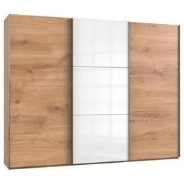 Schwebet&uuml;renschrank wimex "Level by fresh to go", braun (plankeneichefarben, wei&szlig;glas), B:300cm H:236cm T:65cm, Schr&auml;nke, Schwebet&uuml;renschrank, mit jeweils einer Glast&uuml;r