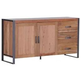 Sideboard GUTMANN FACTORY "Alvara", grau (natur, anthrazit), B:150cm H:80cm T:47cm, Sideboards, Sideboard, Kommode mit Rattan Geflecht