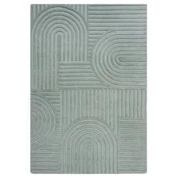 Wollteppich FLAIR RUGS "Zen Garden, modern & mit Linien", gr&uuml;n (mint), B:120cm H:10mm L:170cm, Wolle, Teppiche, 100% Wolle, Hoch-Tief-Effekt, auch als L&auml;ufer und in Rund erh&auml;ltlich