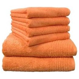 Handtuch Set Dyckhoff "Brillant", orange (peach), 6 Stk., Walkfrottee, Walkfrottee, Obermaterial: 100% Baumwolle, Handtuch-Sets, mit Streifenbord&uuml;re;4 Handt&uuml;cher (50x100cm), 2 Duscht&uuml;cher (70x140cm)