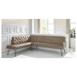 Eckbank exxpo - SOFA FASHION "Doppio, Chesterfield Optik, komfortabel und bequem, hohe Designf&uuml;&szlig;e", braun (cappuccino), B:197cm H:90cm T:255cm, 100% Polyester, Sitzb&auml;nke, Eckbank, Frei im Raum stellbar