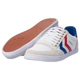 Sneaker Hummel "Slimmer Stadil Canvas Low", Gr. 38, bunt (wei&szlig;, blau, rot), Textil, Veloursleder, Schuhe Skaterschuh Sneaker low Retrosneaker