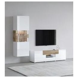 Wohnwand OTTO HOME "Toledo", wei&szlig; (wei&szlig;, sanremo, wei&szlig; hgl, sanremo), B:212cm, Kastenm&ouml;bel-Sets, Wohnwand