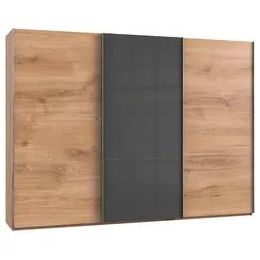 Schwebet&uuml;renschrank wimex "Level by fresh to go", grau (plankeneichefarben, grauglas), B:300cm H:216cm T:65cm, Schr&auml;nke, Schwebet&uuml;renschrank, mit jeweils einer Glast&uuml;r