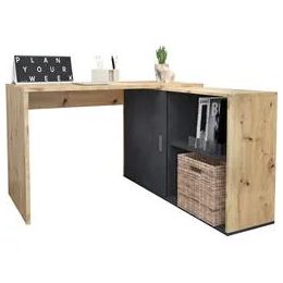 Eckschreibtisch FMD "Valley", schwarz (artisan, oak, matera, artisan, oak, matera, artisan, oak, matera), B:118cm H:75cm T:60,5cm, Tische, Eckschreibtisch, Breite 118 cm