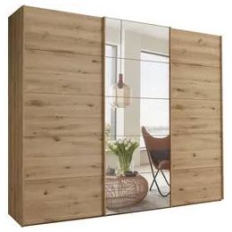 Schwebet&uuml;renschrank Wiemann "Cardiff", braun (bianco, eiche, nachbildung), B:246,3cm H:217cm T:67cm, Floatglas, Holzwerkstoff, Schr&auml;nke, Schwebet&uuml;renschrank, mit massiven Holzt&uuml;ren und Spiegel