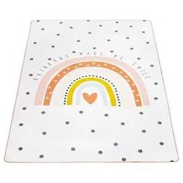 Kinderteppich Paco Home "Chicos 552", beige, B:155cm H:2mm L:230cm, Polyester, Teppiche, Kinderteppich, Flachgewebe, niedlich, Kinder Design, Motiv Regenbogen, Pastell-Farben