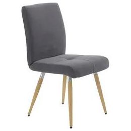 K+w Komfort & Wohnen 4-Fu&szlig;stuhl K+W KOMFORT & WOHNEN "6411", grau (grau 80, asteiche natur), B:48cm H:90cm T:62cm, St&uuml;hle, mit Sitzsteppung, Edelstahlgriff am R&uuml;cken, Massivholzbeine