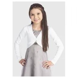 Bolero Kidsworld "Strick-Bolerojacke", M&auml;dchen, Gr. 140/146, wei&szlig;, Feinstrick, Obermaterial: 100% Baumwolle, unifarben, schmal kurz, V-Ausschnitt, Strickkante, Strickjacken Bolero, aus weichem Feinstrick