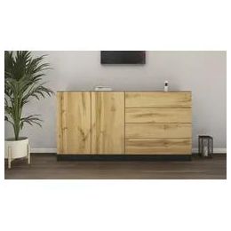 borchardt M&ouml;bel Sideboard BORCHARDT M&Ouml;BEL "Vaasa, Kommode mit 2 T&uuml;ren und 4 Schubk&auml;sten auf Kugelf&uuml;hrungen", schwarz (schwarz matt, eichefarben wotan), B:152cm H:79cm T:35cm, Holzwerkstoff, Sideboards, Sideboard
