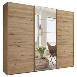 Schwebet&uuml;renschrank Wiemann "Cardiff", braun (bianco, eiche, nachbildung), B:295,2cm H:236cm T:67cm, Floatglas, Holzwerkstoff, Schr&auml;nke, Schwebet&uuml;renschrank, mit massiven Holzt&uuml;ren und Spiegel