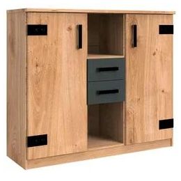Kombikommode wimex "Liverpool, Schrank 2trg.mit 2 Schubladen, Made in Germany", grau (plankeneiche, nachbildung, abgesetzt graphitfarben), B:124cm H:105cm T:41cm, Sideboards, Kombikommode, mit Soft-Close, 124/41/105cm, Industrial Design