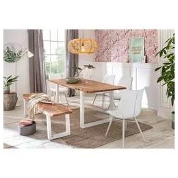 Esstisch Home Affaire "Manhattan", beige (natur, wei&szlig;), B:200cm H:77cm T:100cm, Tische, Esstisch, mit Baumkantenoptik und Gestell U-Form aus wei&szlig;em Metall