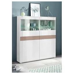 borchardt M&ouml;bel Vitrine BORCHARDT M&Ouml;BEL "Florenz", wei&szlig; (wei&szlig; hg, wei&szlig; hg, cappuccino riffeloptik hg mdf), Schr&auml;nke, Vitrine, H&ouml;he 125 cm