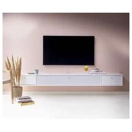 TV-Board HAMMEL FURNITURE "Mistral Fernsehschrank, Medienm&ouml;bel, H&auml;ngend", wei&szlig; (wei&szlig; lackiert, stoff wei&szlig;), B:220cm H:23cm T:32,5cm, Dekorfolie, Holzwerkstoff, Massivholz, Stoff, Sideboards, TV-Board, mit Schaubladen und Klappt&uuml;r mit Akustikstoff, Lowboard, B: 220 cm