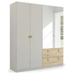 Dreht&uuml;renschrank Rauch "Kleiderschrank Schrank Garderobe Ankleide HOMEY BY QUADRA SPIN", grau (seidengrau, eiche artisan), B:181cm H:210cm T:54cm, Holzwerkstoff, Schr&auml;nke, Dreht&uuml;renschrank, mit cognacbraunen Ledergrifflaschen, Schubladen in Eichen-Dekor
