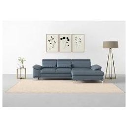 Sit & More Ecksofa SIT & MORE "Cabrio L-Form, B: 295 cm, mit Sitztiefen-, Arm- & Kopfteilverstellung", blau (graublau), B:295cm H:87cm T:180cm, Sofas, Ecksofa, 2 Nierenkissen, Federkern, optional Bettfunktion und Stauraum