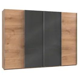 Schwebet&uuml;renschrank wimex "Level by fresh to go", grau (plankeneichefarben, grauglas), B:300cm H:216cm, Schr&auml;nke, Schwebet&uuml;renschrank, mit Glast&uuml;ren und Synchron&ouml;ffnung