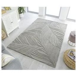 Wollteppich FLAIR RUGS "LINO LEAF", grau, B:160cm H:10mm L:230cm, Wolle, Teppiche, Hoch-Tief Effekt