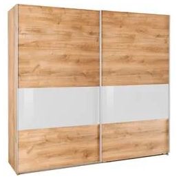 Schwebet&uuml;renschrank wimex "Bramfeld TOPSELLER Kleiderschrank", braun (plankeneiche, absetzung wei&szlig;glas), B:225cm H:208cm T:64cm, Schr&auml;nke, Schwebet&uuml;renschrank, mit Glaselementen und zus&auml;tzlichen Einlegeb&ouml;den