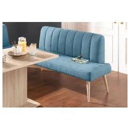 Sitzbank exxpo - SOFA FASHION "Costa, moderne R&uuml;ckensteppung, bequem und elegant, hoher Holzfu&szlig;", blau (azur), B:182cm H:92cm T:68cm, Struktur: Webvelour, 100% Polyester, Sitzb&auml;nke, Essbank Sitzbank Polsterbank, hochwertige Detailverarbeitung, Frei im Raum stellbar