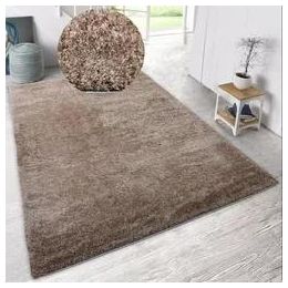 Hochflor-Teppich my home "Malin" Gr. 6, beige (sand), B:200cm H:43mm L:300cm, Kunstfaser, Teppiche, Shaggy in Uni-Farben, einfarbig, leicht gl&auml;nzend, besonders weich