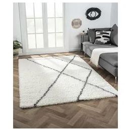 Hochflor-Teppich "My Shaggy Raute", beige (creme, dunkelgrau), B:160cm H:37mm L:230cm, Polypropylen (PP), MyFlair M&Ouml;BEL & ACCESSOIRES, Teppiche, Shaggy, Scandi Rauten Design, leicht gl&auml;nzend, extra flauschig