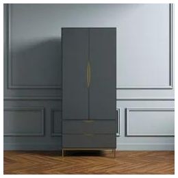 Kleiderschrank Andas "KOBE", grau, B:80cm H:195cm T:55cm, FSC-zertifizierter Holzwerkstoff, MDF, Schr&auml;nke, Kleiderschrank Dreht&uuml;renschrank, Sch&ouml;ne Griffe, viel Stauraum, Breite 80 cm, FSC-zertifiziert