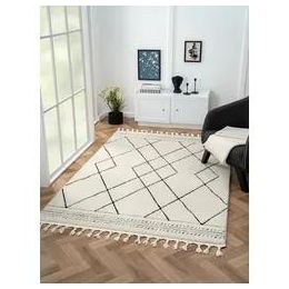 Hochflor-Teppich "Moroccan Design, LAGERR&Auml;UMUNG", grau (wei&szlig;, grau), B:160cm H:24mm L:230cm, Polyester, Polypropylen (PP), MyFlair M&Ouml;BEL & ACCESSOIRES, Teppiche, modern, marokkanisches Design, Rauten Muster, weich durch Hochflor