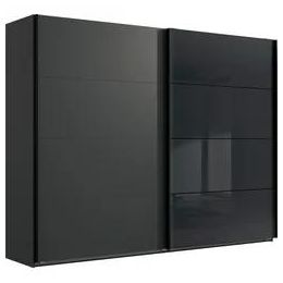 Schwebet&uuml;renschrank wimex "Ernesto", grau (graphit, glas schwarz), B:270cm H:208cm T:65cm, Holzwerkstoff, Schr&auml;nke, Schwebet&uuml;renschrank, mit farbigen Glaselementen