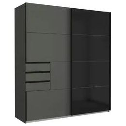Schwebet&uuml;renschrank wimex "Barcelona", schwarz (graphit, mittelt&uuml;r glas schwarz), B:225cm H:208cm T:65cm, Schr&auml;nke, Schwebet&uuml;renschrank, mit Glaselementen und Schubladen