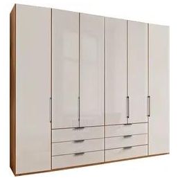 Faltt&uuml;renschrank Wiemann "Monaco, Kleiderschrank, Schrank, W&auml;scheschrank, mit edler Glasfront", braun (bianco, eiche, nachbildung, glas champagner), B:246,9cm H:216cm T:58cm, Floatglas, Holzwerkstoff, Schr&auml;nke, Kleiderschrank Dreht&uuml;renschrank, inkl. gep&auml;mpften Schubk&auml;sten und T&uuml;ren, mit Panorama&ouml;ffnung