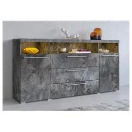 Sideboard OTTO HOME "India,Breite 182cm moderne Anrichte 2T&uuml;ren,3 Schubladen, Kombikommode", schwarz (schiefer, schiefer), B:182cm H:92cm T:38,5cm, ABS-Kunststoff, FSC-zertifizierter Holzwerkstoff, Kunststoff, Metall, Sideboards, Sideboard, Kommode viel Stauraum, Einlegeb&ouml;den verstellbar,ohne Beleuchtung