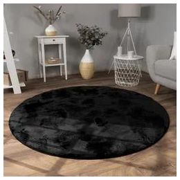 Fellteppich Paco Home "Kunstfell Soft 380", schwarz, H:14mm &Oslash;:200cm, Polyester, Teppiche, Fellteppich, Langflor, Kuschelteppich - besonders weich, Uni-Farben