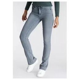 Bootcut-Jeans Arizona "Ultra Soft", Damen, Gr. 48, N-Gr, blau (bleached), Denim/Jeans, Obermaterial: 61% Baumwolle, 25% Polyester, 11% Viskose, 3% Elasthan, Basic, bootcut fit lang, Jeans, elastische Passform, ausgestellte Beinform, hohe Leibh&ouml;he, Topseller