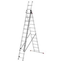 Vielzweckleiter Hailo "HobbyStep combi", rot (aluminiumfarben, schwarz, rot), B:19cm H:347cm L:48cm, Aluminium, Kunststoff, Leitern, Aluminium Kombileiter 3-teilig 3x12 Sprossen