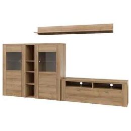 Wohnwand OTTO HOME "Larona, Wohnwand, Set 3 teilig", braun (eiche riviera), B:295cm, Kastenm&ouml;bel-Sets, Wohnwand, Wohnzimmer Set bestehend aus 1 TV-Board, 1 Highboard,1 Wandregal