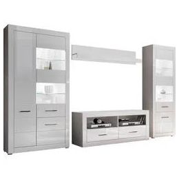 Wohnwand Home Affaire "BIANCO", wei&szlig; (wei&szlig; matt, wei&szlig; mdf hochglanz), B:335cm, Kastenm&ouml;bel-Sets, Wohnwand